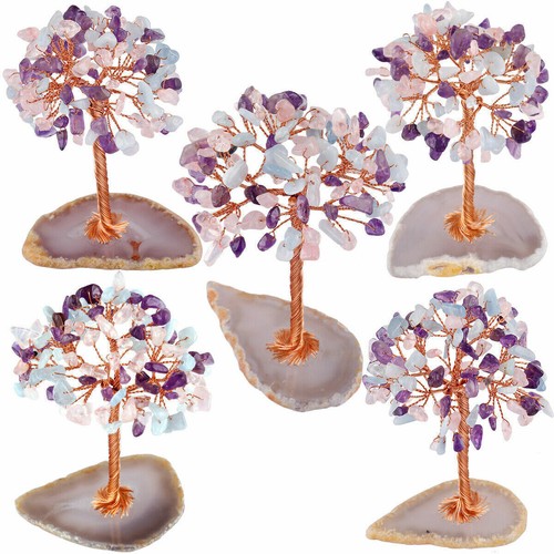 Natural Crystal Tree Copper Money Tree with Agate Slice Base for Luck ...