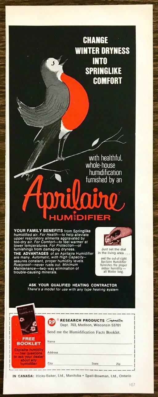 1970 Aprilaire Humidifier PRINT AD Change Winter Dryness Into ...
