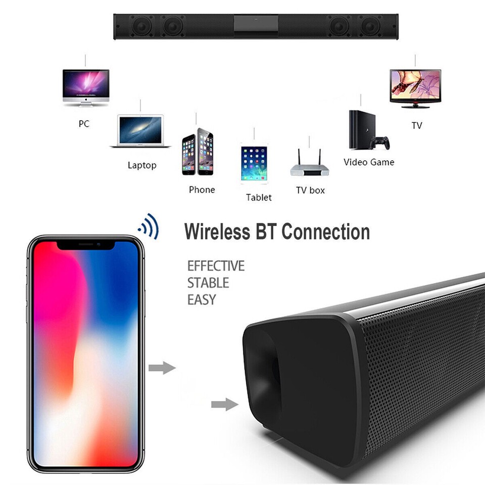 Surround Sound Bar 4 Speaker System Wireless BT Subwoofer TV Home ...