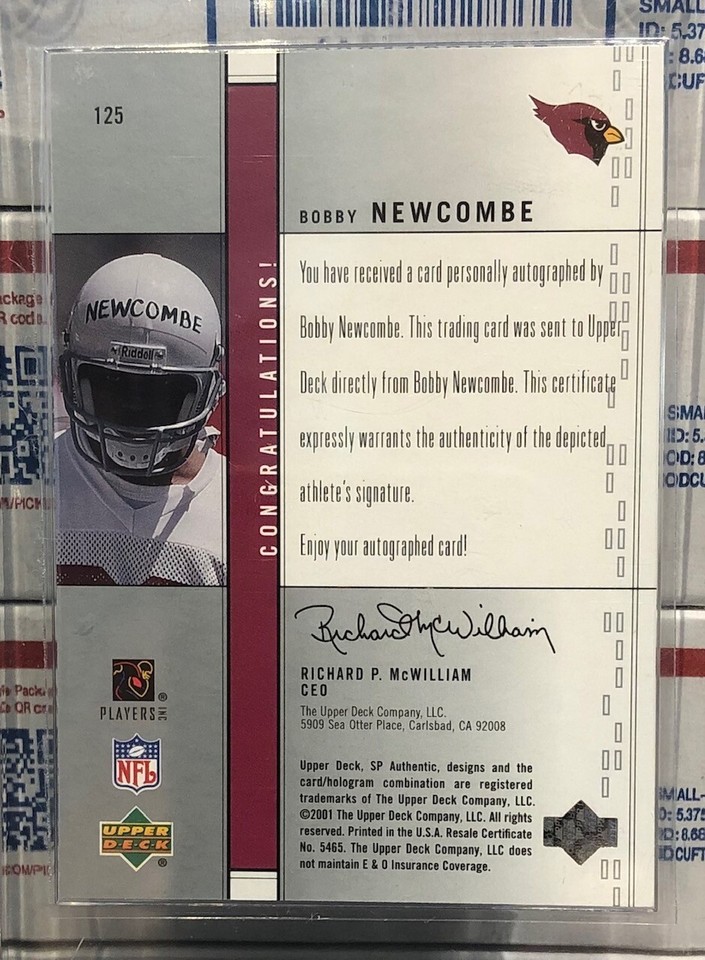 2001 SP AUTHENTIC BOBBY NEWCOMBE ROOKIE, #125, AUTOGRAPHED, SERIAL #177 ...