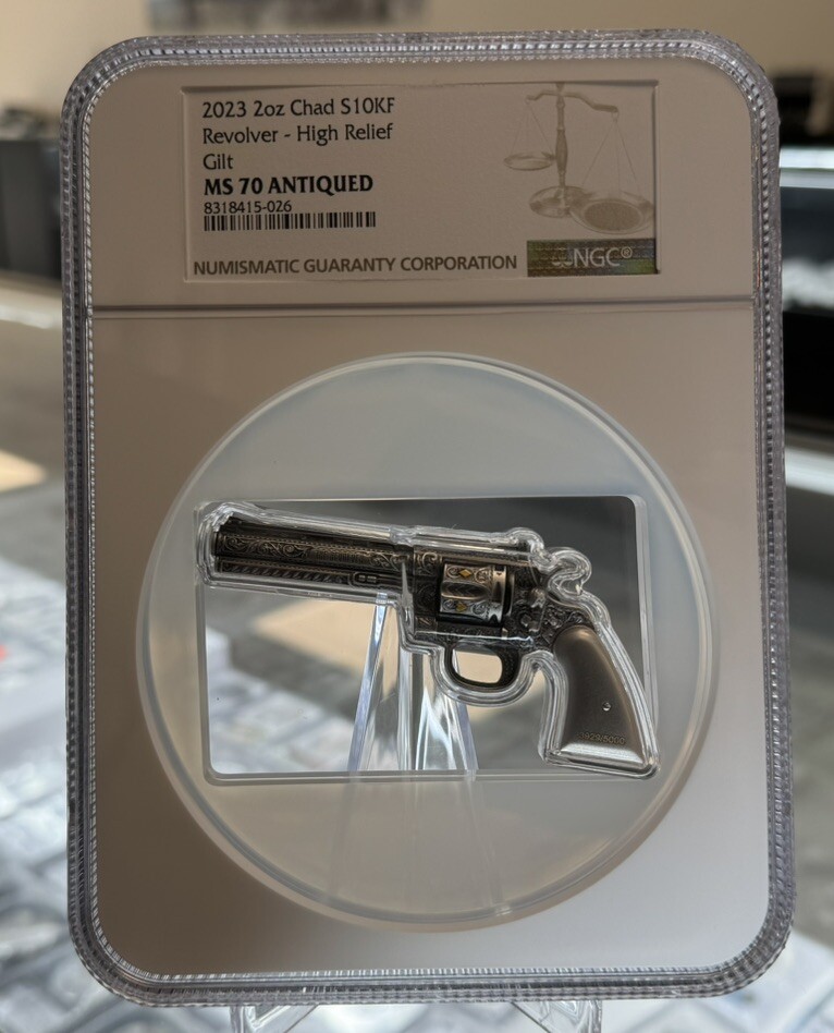 2023 Chad 2 oz Silver Revolver Gun Shaped Antiqued High Relief Coin ...