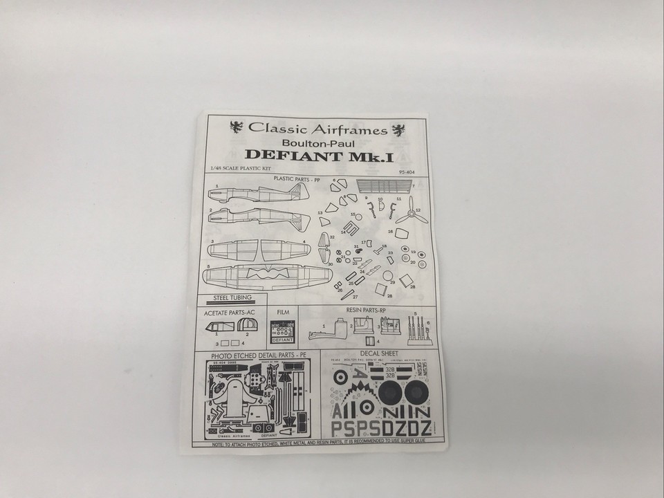 1/48 Classic Airframes #95-404 Boulton-Paul Defiant Mk.I (No Box) DAMS ...