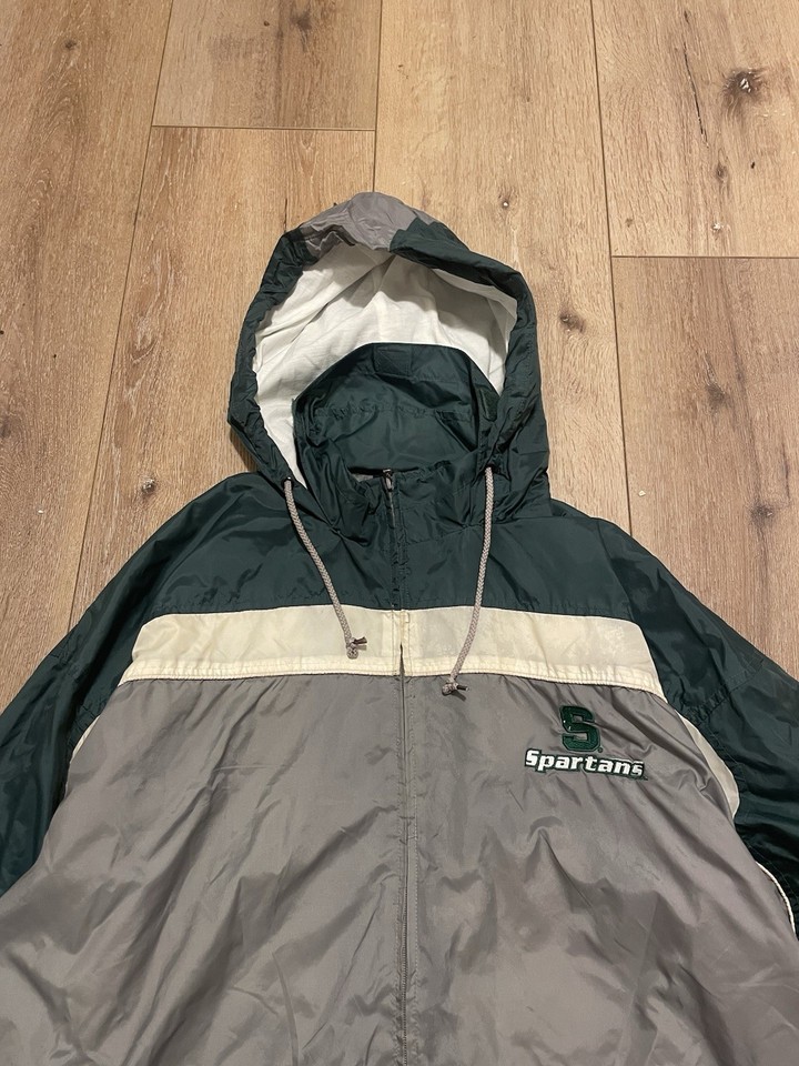 Vintage 90s Michigan State Spartans Hooded Windbreaker Jacket Size Xl ...