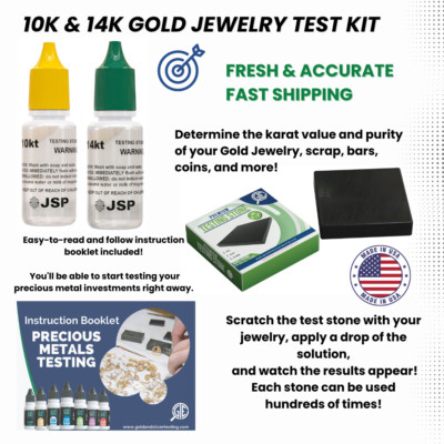 Gold Testing Kit 10k 14k Solution Acid with Scratch Stone Test Gold ...