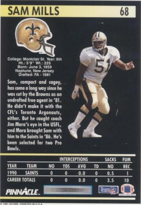 1991 Pinnacle Sam Mills #68 for sale | eBay