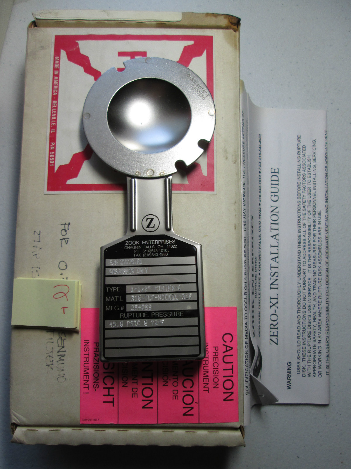 ZOOK RUPTURE DISC 254069 GAS/VAPOR ONLY 1 1/2" MINTRX-C 45 PSIG (368 ...