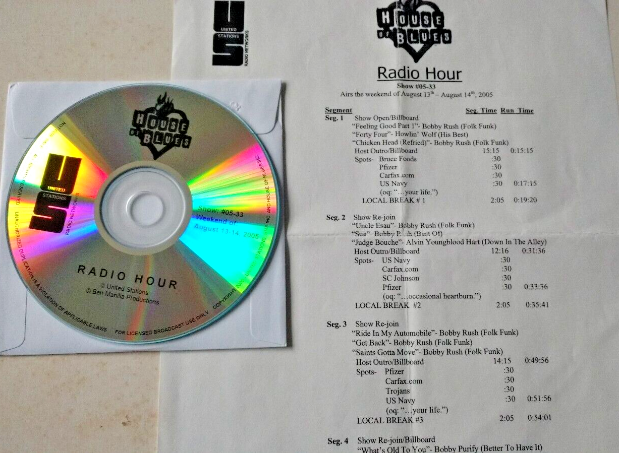 Bobby Rush Bobby Purify House Of Blues Radio Hour 1 cd radio show 8/14/05 | eBay