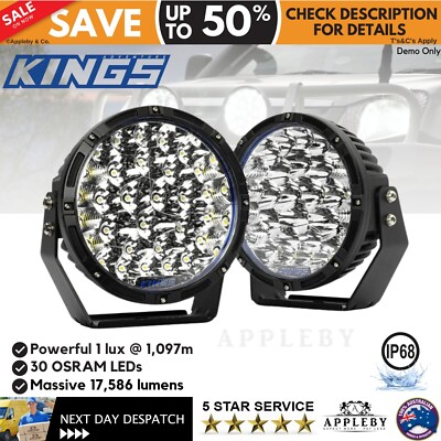 Kings 9" LED Driving Lights Offroad Spot Flood Pair Lamp Lux Lumens ...