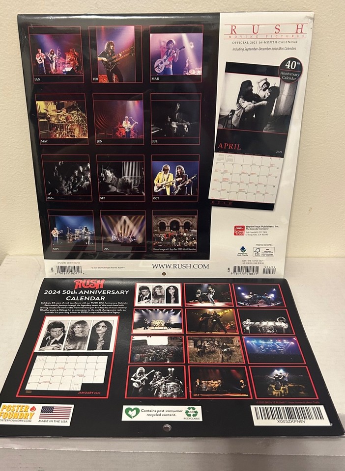 RUSH (Band) Collector Wall Calendars (2021 & 2024) Great Photos / NEW ...