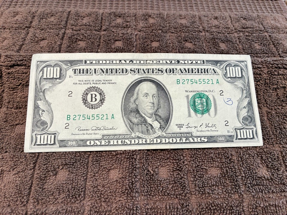 1969C $100 ONE HUNDRED DOLLAR FEDERAL RESERVE NOTE NEW YORK FRB SHULTZ ...