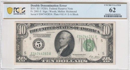 $10/ $5 1928-A DOUBLE DUAL DENOMINATION ERROR =KING OF MISTAKES= PCGS ...