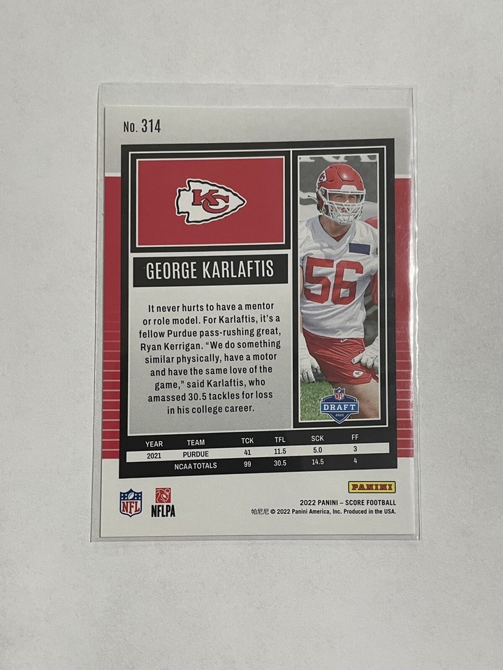 2022 Panini Score George Karlaftis Rookie Card RC #314 - Kansas City ...
