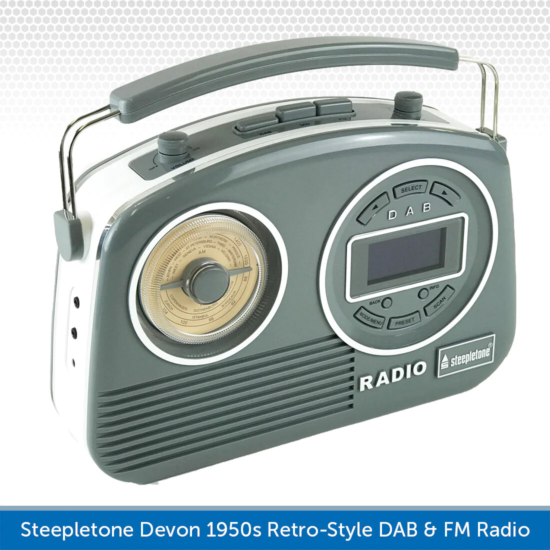 Steepletone Devon Vintage DAB/FM Radio 1960's Style Battery Powered LCD ...