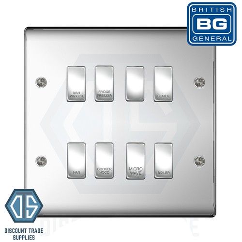 BG Polished Chrome Custom Grid Switch Panel Labelled Kitchen Appliance ...