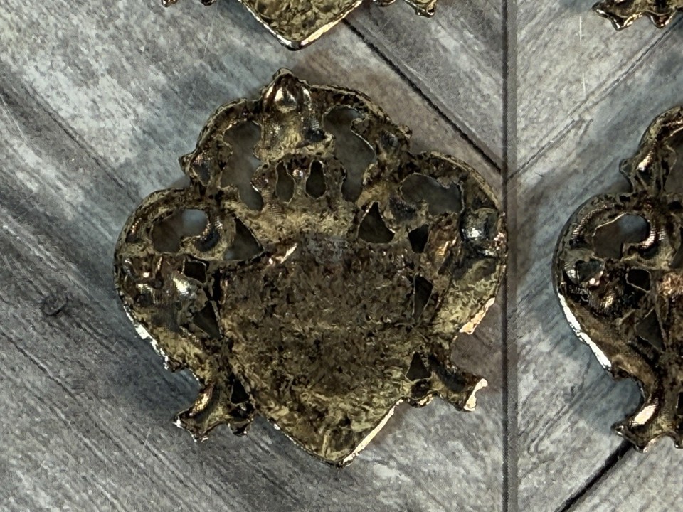 Vintage Fleur De Lis Crest Shield Crown Brooch Pin Lot Of 4 Gold Plated ...