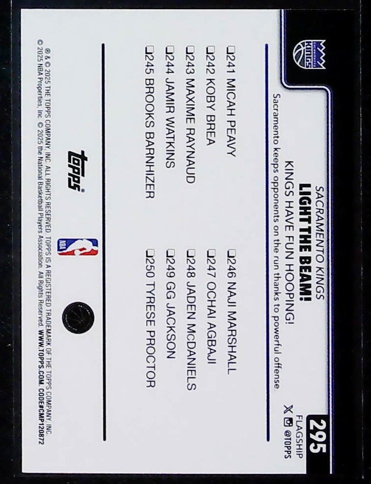 2025-26 Topps Light The Beam!: Kings Have Fun Hooping! #295 Sacramento ...