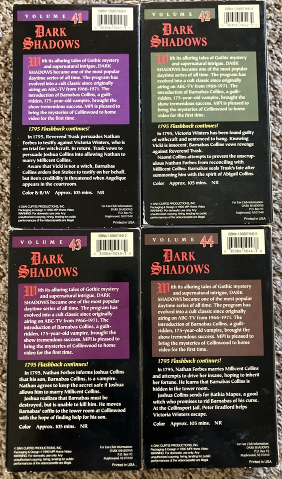 Dark Shadows Volumes 41-44 Lot Of 4 VHS Tapes Jonathan Frid 1960s TV ...