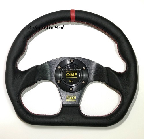 320mm Leather Red Stitching D Shape Racing Steering Wheel Fit OMP Hub ...
