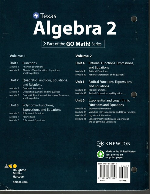 HMH Algebra 2 Texas Interactive Student Edition Volume 2 2016 for sale ...