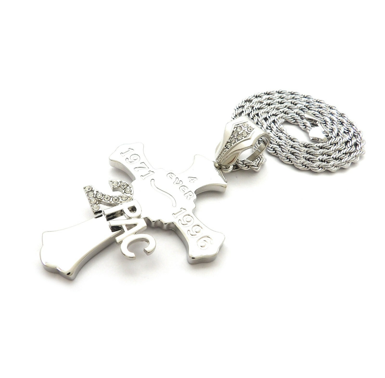 NEW 2PAC CROSS PENDANT 4mm/24" ROPE CHAIN HIP HOP NECKLACE - RC2811 | eBay