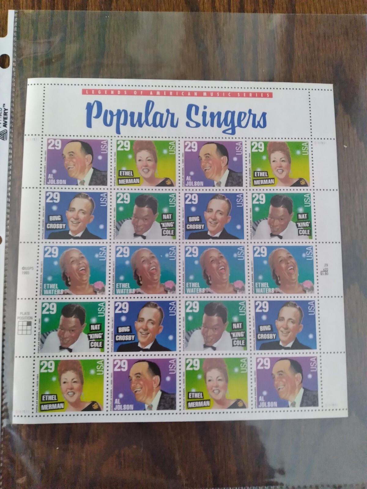 "Popular Singers" Limited Edition Collectable Sheet of 20 Stamps 1993 ...
