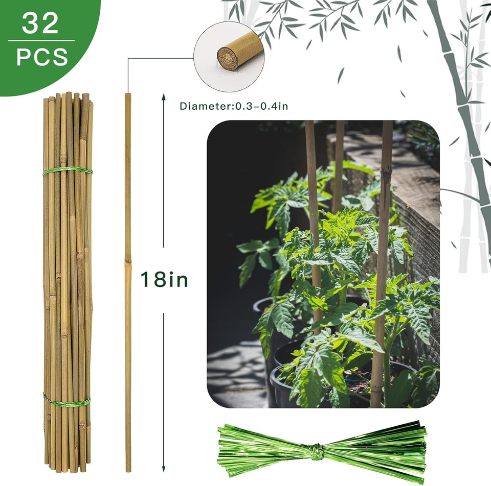 [32 Pcs] Garden Stakes, 18 Inches Natural Bamboo Plant Stakes, Plant ...