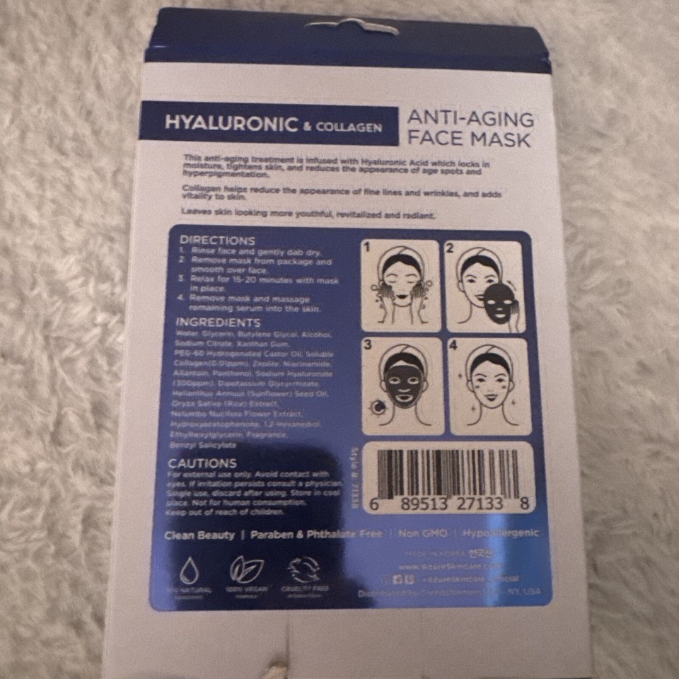AZURE Hyaluronic & Collagen Anti Aging Face Mask - 5 Pack Masks New | eBay