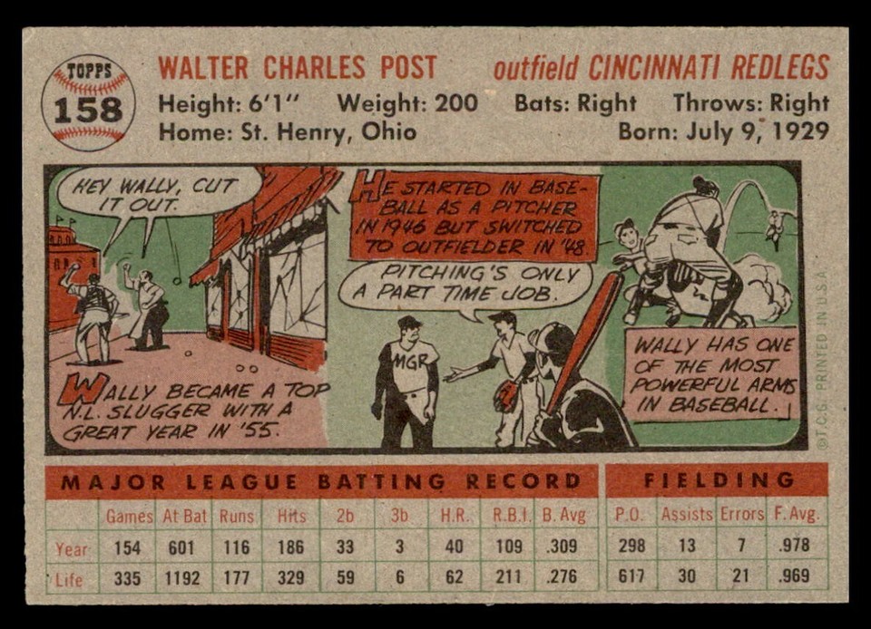1956 Topps Baseball #158 Wally Post EX/MT *e2 | eBay