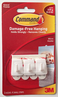 3M Command Micro Hooks Strips Damage Free Hanging Picture 1 x 3 Hold up to 225g | eBay UK