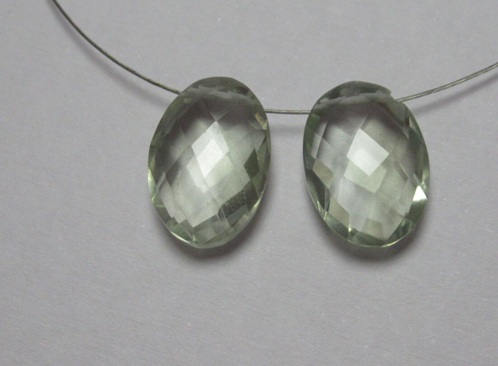 Green Amethyst Checker Cut Briolette Oval Drilled 2 Pcs 9.15 ct ...