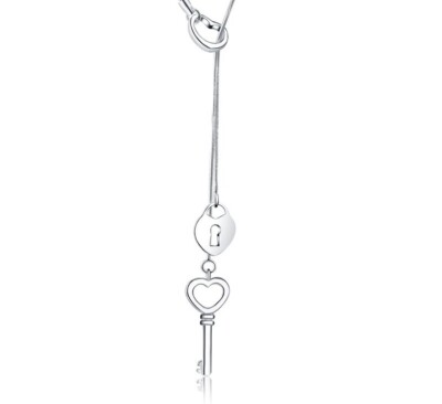 Sterling Silver Long Heart Key Pendant Chain Necklace Wedding ...