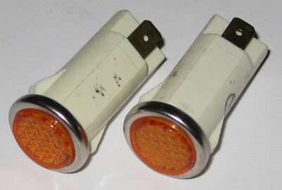 2 X Amber w/ Steel Bezel Panel Mount Round Indicator Light - Solico 14V ...