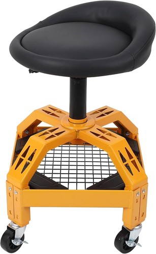 Adjustable Shop Garage Stool Rolling Casters Steel Frame New 360 Degree ...