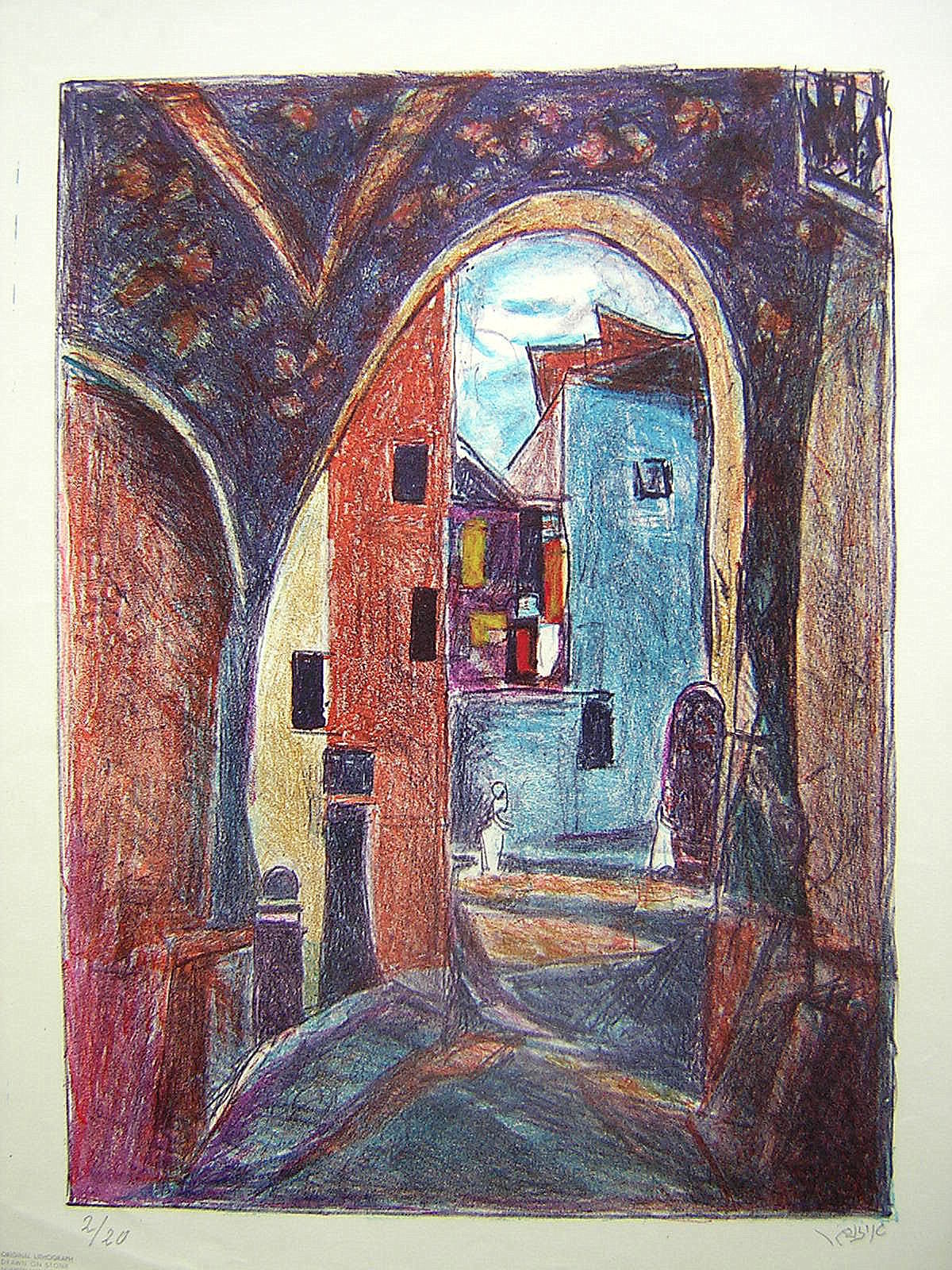 Jakob Eisenscher: Jerusalem Alley / Israeli Jewish S/Pastels & Litho ...