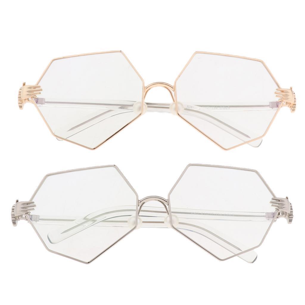 Octagonal Retro Clear Lens Metal Frame Eye Glasses w/ Pearl Nose Pads ...