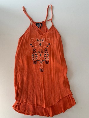 Angie Orange Embroidered Summer Dress Swing Dress Size Small | eBay