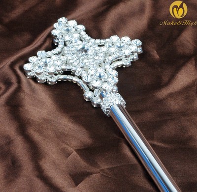 King Prince Scepter Wand Crystal Silver Sceptre Double Side Pageant ...