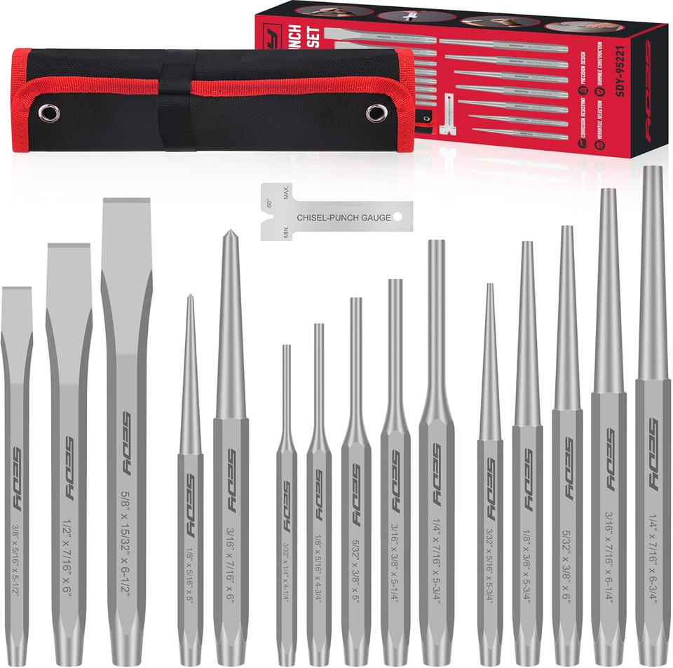 16-Piece Precision Punch & Chisel Set - Taper Punch, Pin Punch, Center ...