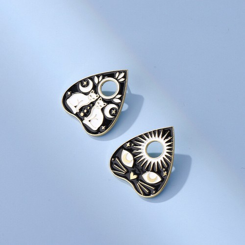 Halloween Series Skeleton Wizard Cat Brooch Lapel Pins Black Punk Style ...