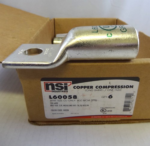 Copper Compression Connector, Long Barrel Copper Lug, One Hole L60058 ...