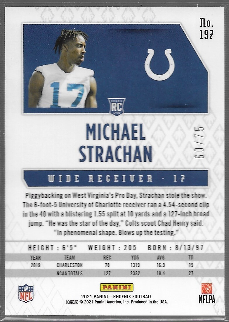 2021 Panini Phoenix Michael Strachan Rookie Yellow RC/75 Indianapolis ...