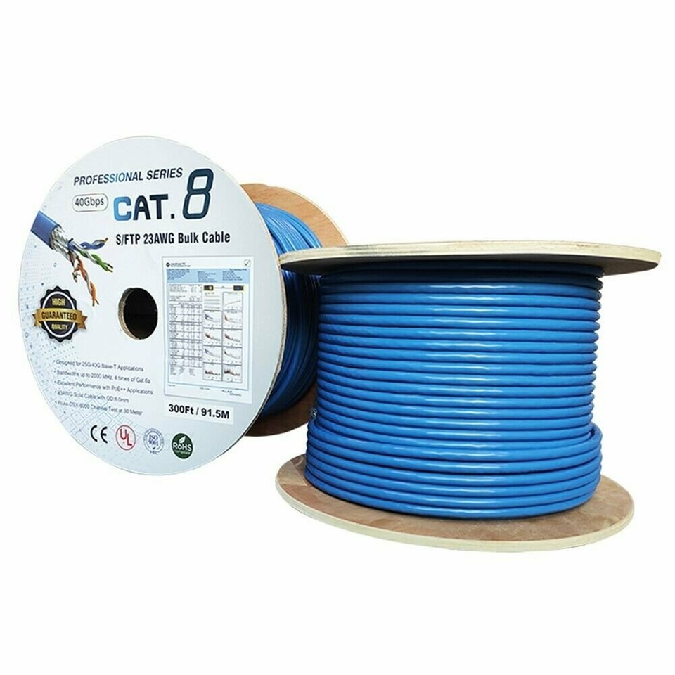 300FT CAT8 40Gbps 23AWG Network LAN Ethernet S/FTP Cable Spool Solid ...