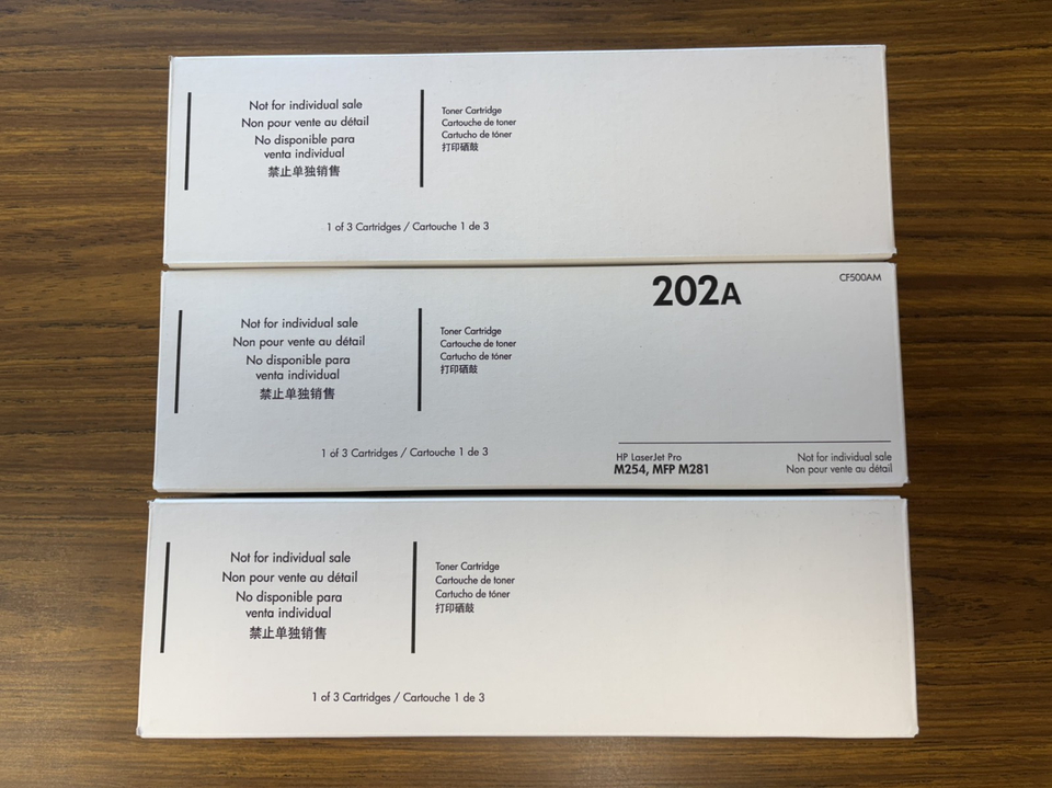 GENUINE HP 202A LaserJet Toner Cartridge 3-Pack Cyan Magenta Yellow ...