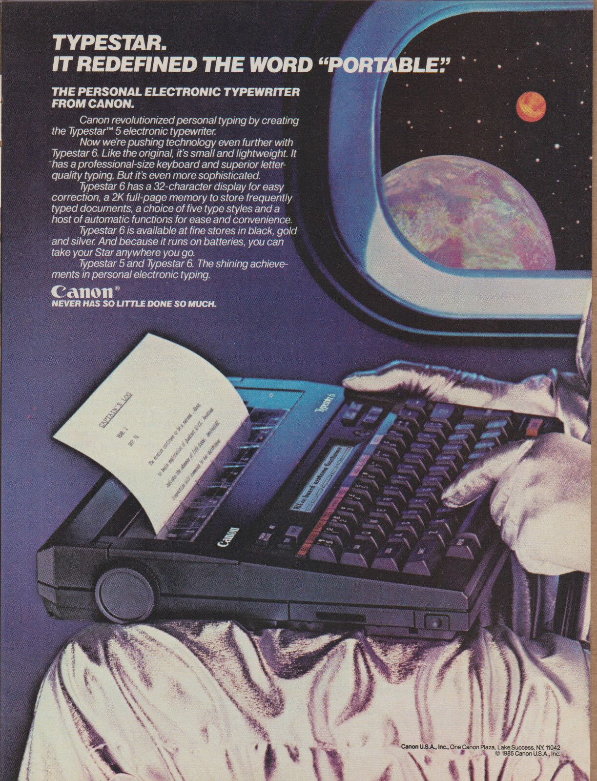 1985 Canon Typestar Typewriter - Astronaut Outer Space Rocket - Print ...