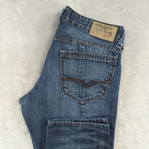 VTG Guess Jeans Womens 32x32 Blue Deviator Slim Straight Slit Pockets ...