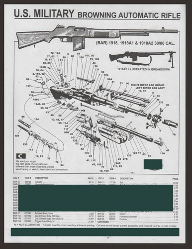BROWNING Automatic Rifle BAR 1918 1918A1 1918A2 30106 C Schematic Parts ...