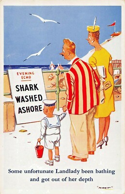 SHARK WASHED ASHORE~LANDLADY BATHING BEYOND HER DEPTH- A/S COMIC ...