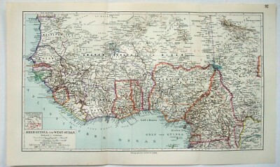 Original 1909 Map of Africa from Upper Guinea to West Sudan by Meyers ...