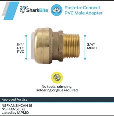 Sharkbite 3/4'' Pvc X 3/4'' Mnpt Brass Pvc Male Adapter Bag Six Pieces ...