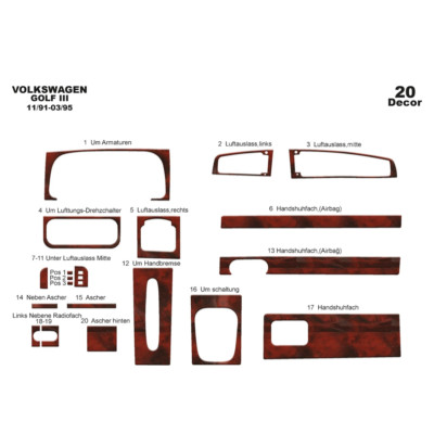 Fits Interior Dash Trim Cover set Kit Volkswagen Golf 3 1991-1995 Wood ...